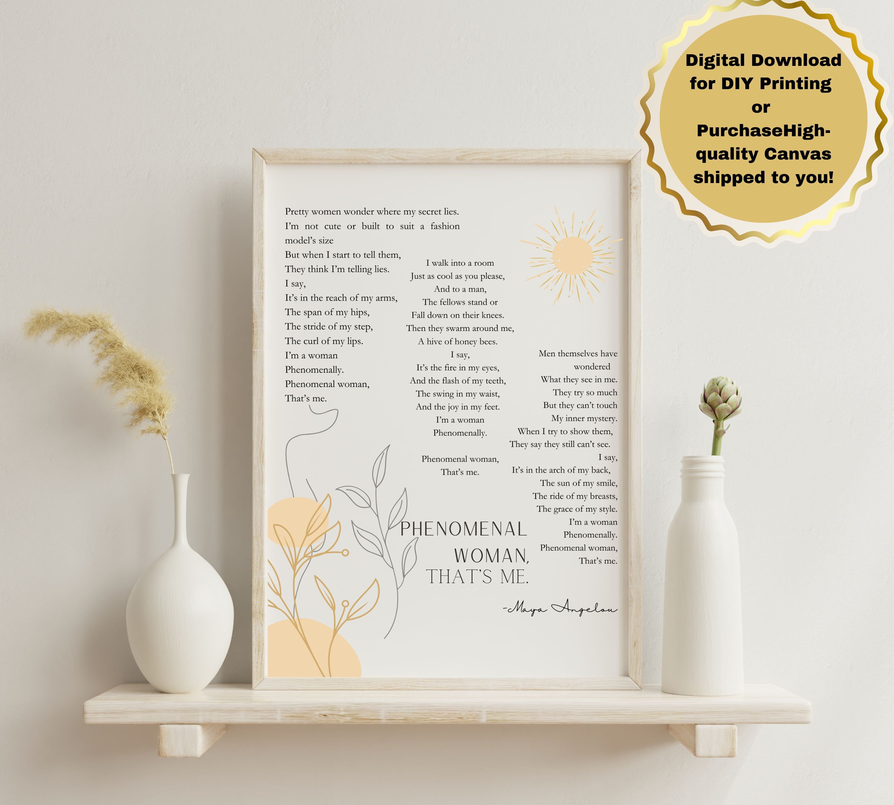 Phenomenal Woman Maya Angelou Poetry Print, Wall Art, Printable Digital ...