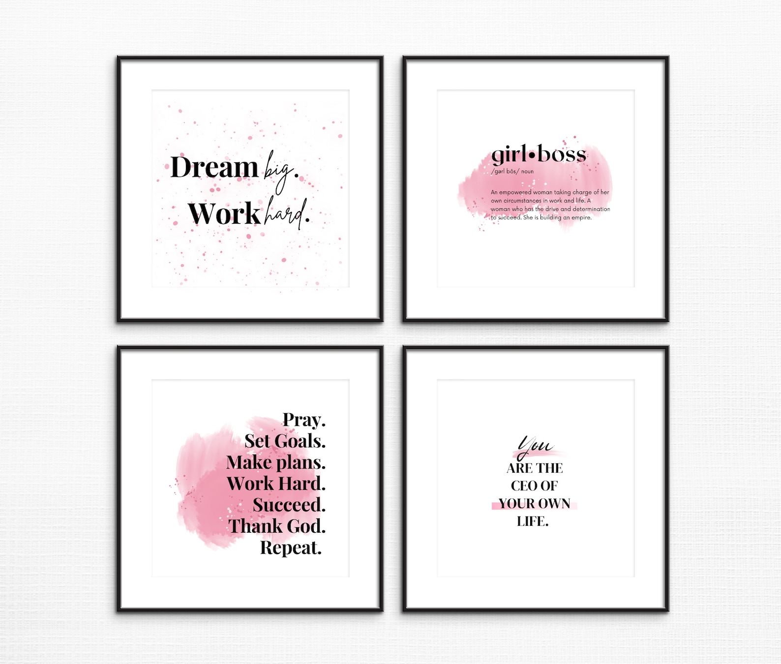 Girl Boss Pink Wall Art Bundle, Business Office Quote, 4pc, Boss Babe ...