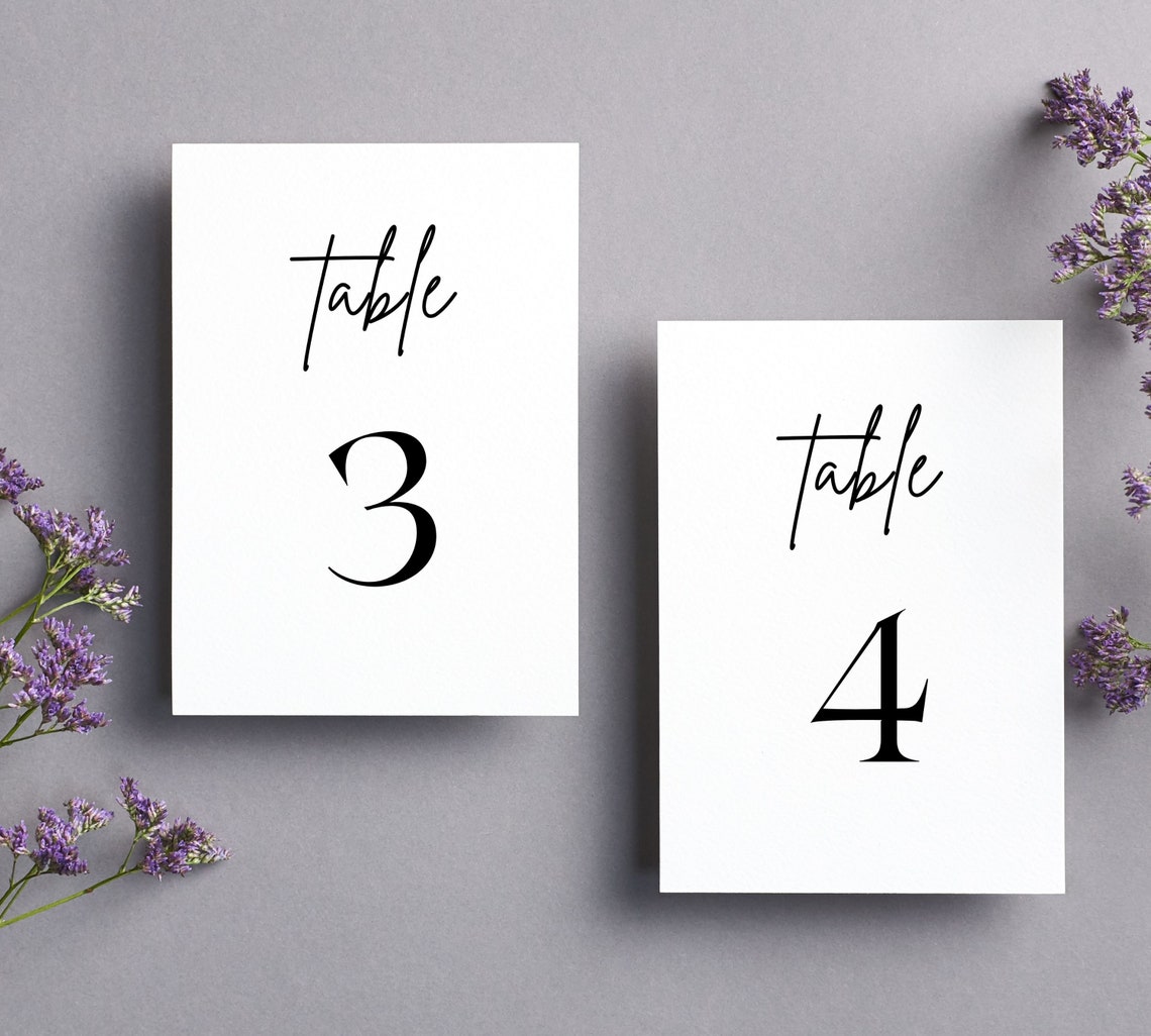 Modern Table Numbers Wedding Printable, Wedding Table Numbers Template ...