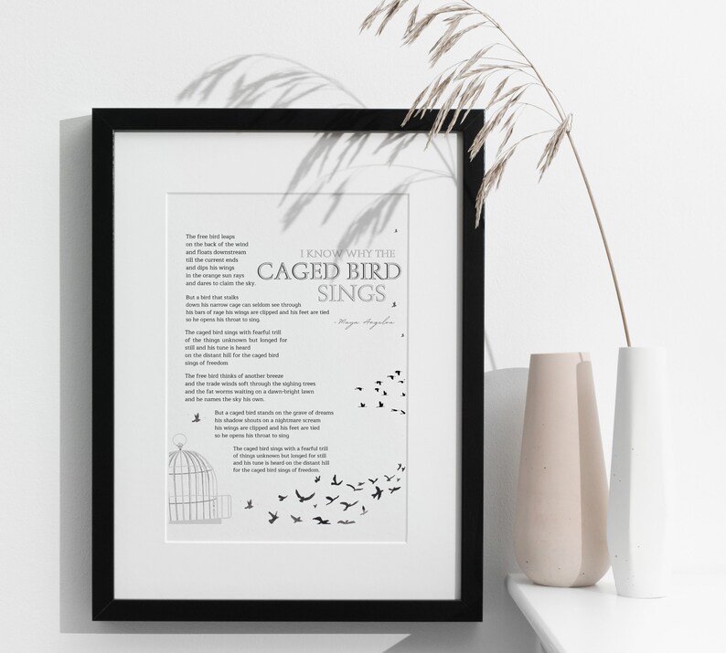 Caged Bird Sings Maya Angelou Poetry Print, Wall Art, Printable Digital ...