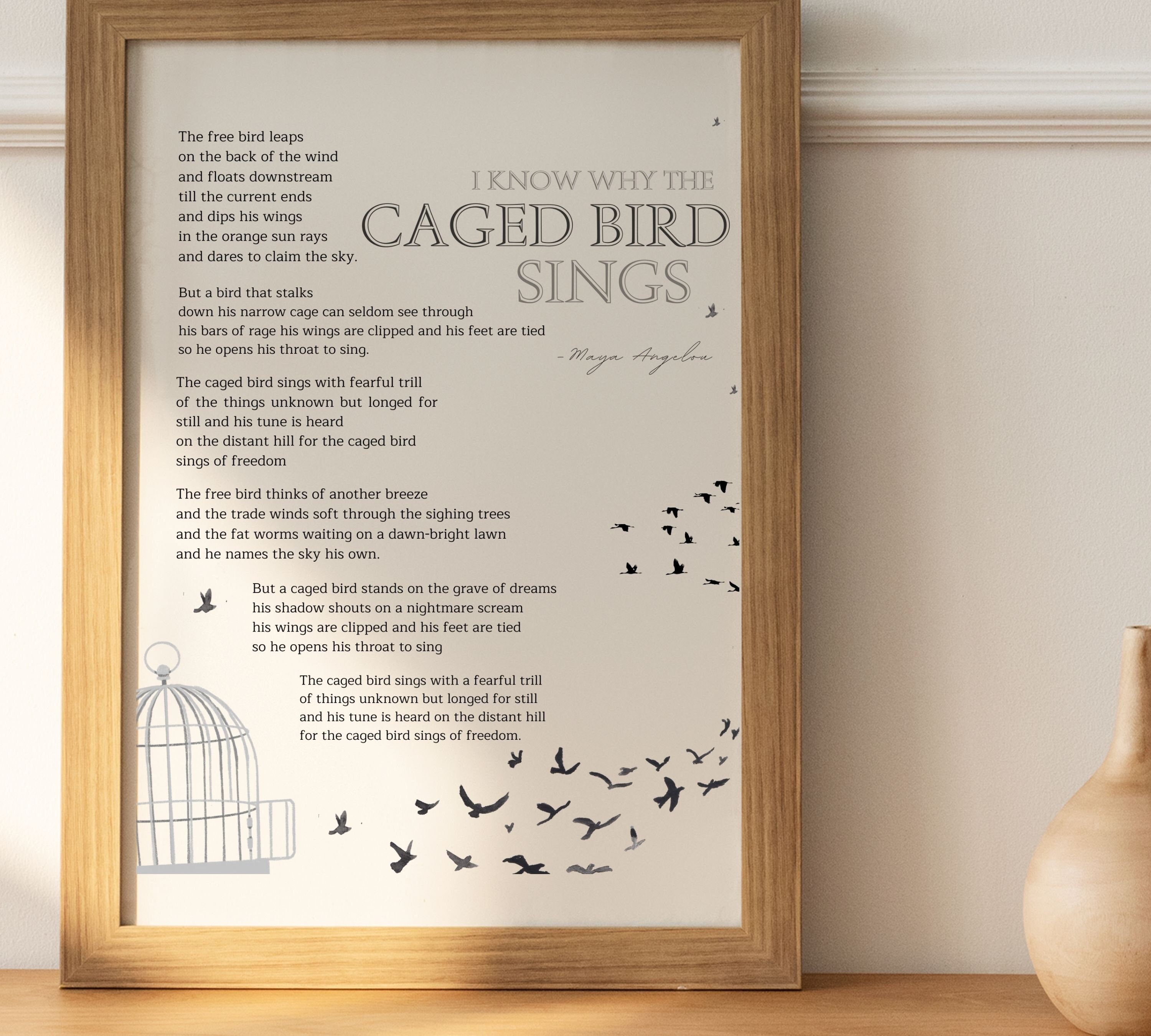 Caged Bird Sings Maya Angelou Poetry Print, Wall Art, Printable Digital ...