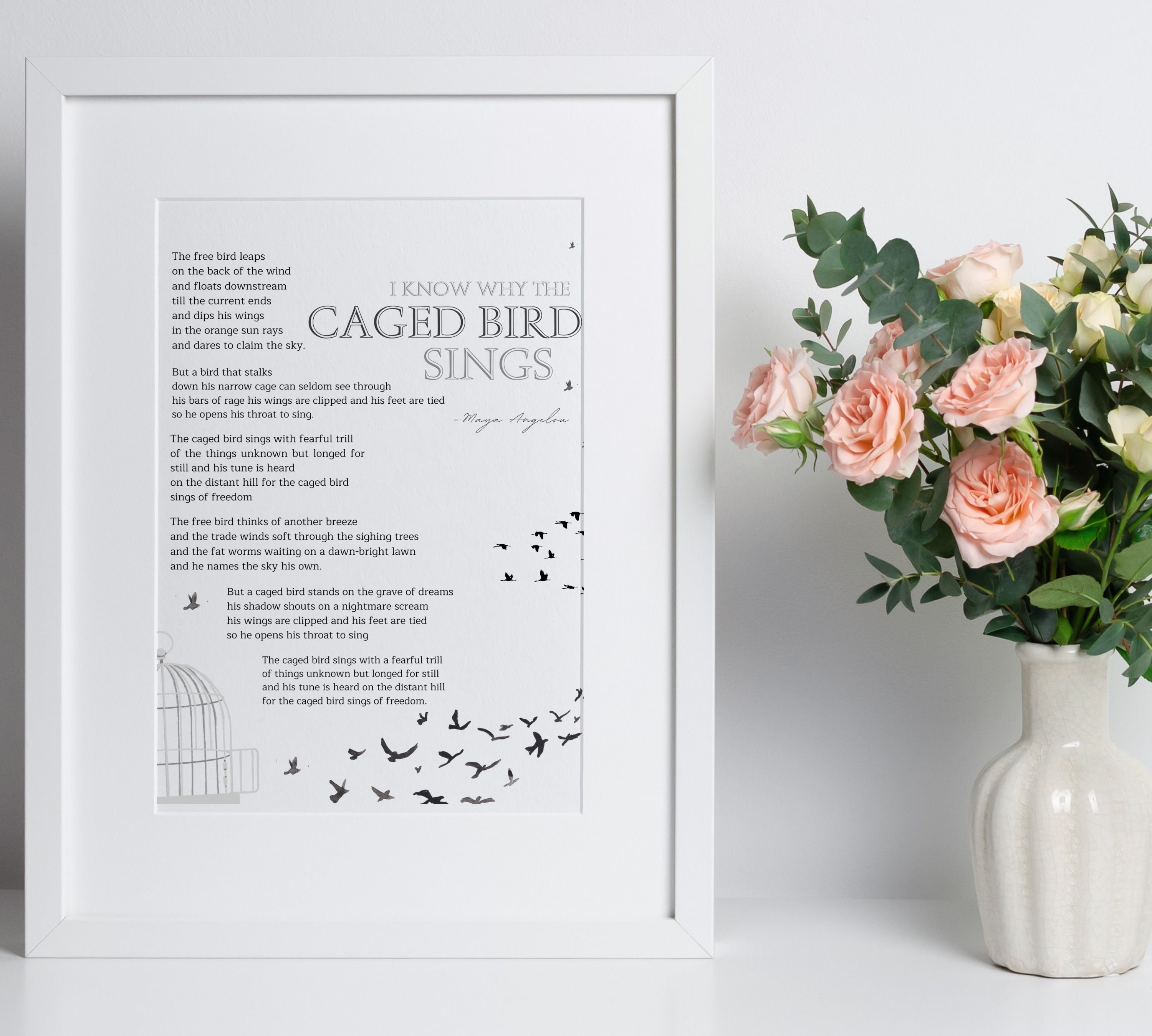 Caged Bird Sings Maya Angelou Poetry Print, Wall Art, Printable Digital ...
