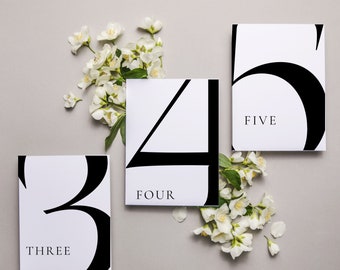 Modern Table Numbers Wedding Printable, Wedding Table Numbers Template ...