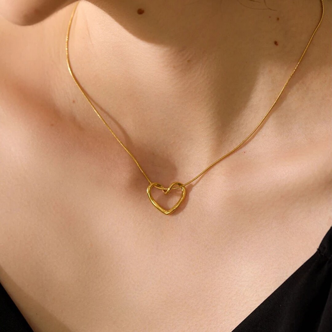 Hallow Heart Pendant Necklace Gold Heart Necklace Gold Plated Necklace ...