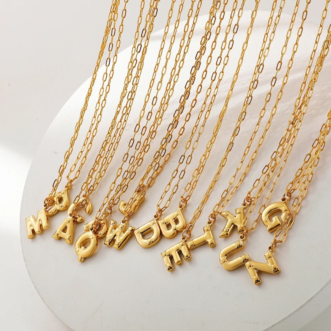 Gold Letter Pendant Mini Bubble Letter Small Pendant Name Initial Gift ...