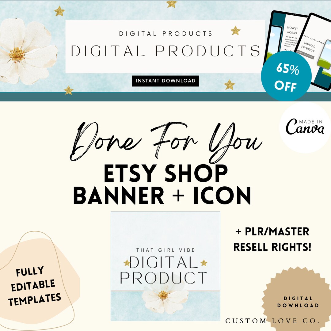 PLR Editable Etsy Shop Banner and Icon Bundle, Dfy Templates, Resell ...