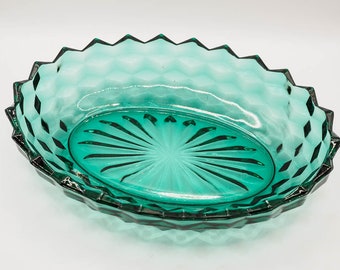 Vintage Teal Green Cubist Oval Glass Bowl Whitehall Pattern by Colony ...
