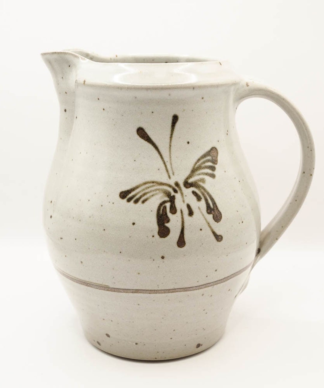 Stoneware/ceramic Pottery Pitcher, Off-white & Brown With Butterfly ...
