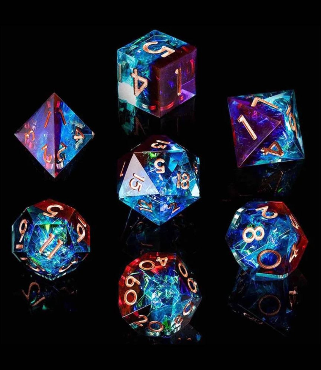 Blue Red Purple Sharp Edge Dice Set / D&D Dice Set / Transparent Resin ...