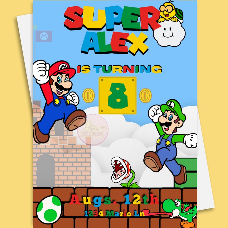 Super Mario Invitations Super Mario Party Themed Editable - Etsy