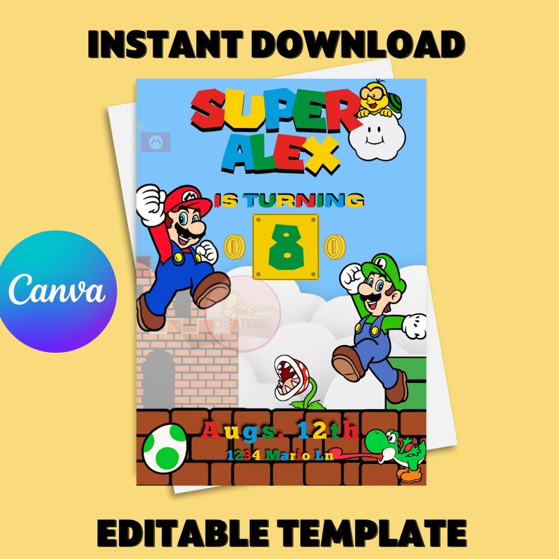 Super Mario Invitations Super Mario Party Themed Editable - Etsy
