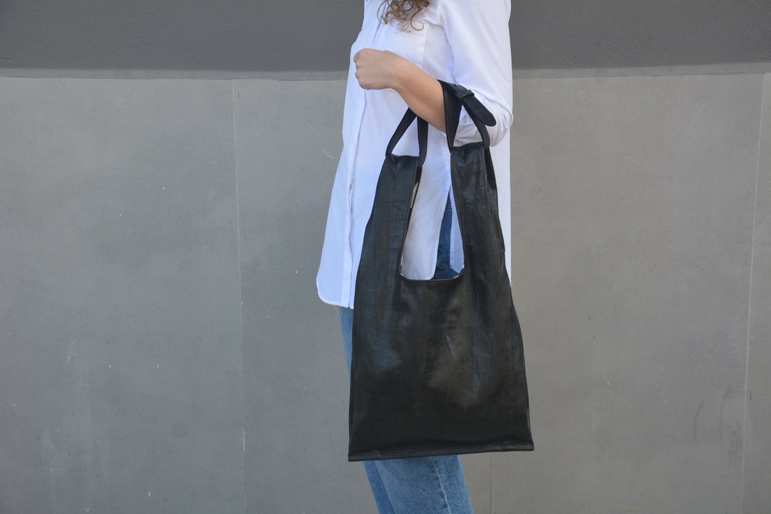 Genuine Leather Shopper Bag in Black Color, Large Leather Shopping ...