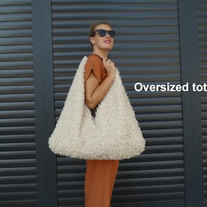 Curly Fabric Japanese Origami Tote, Large Plush Faux Fur Shopping ...