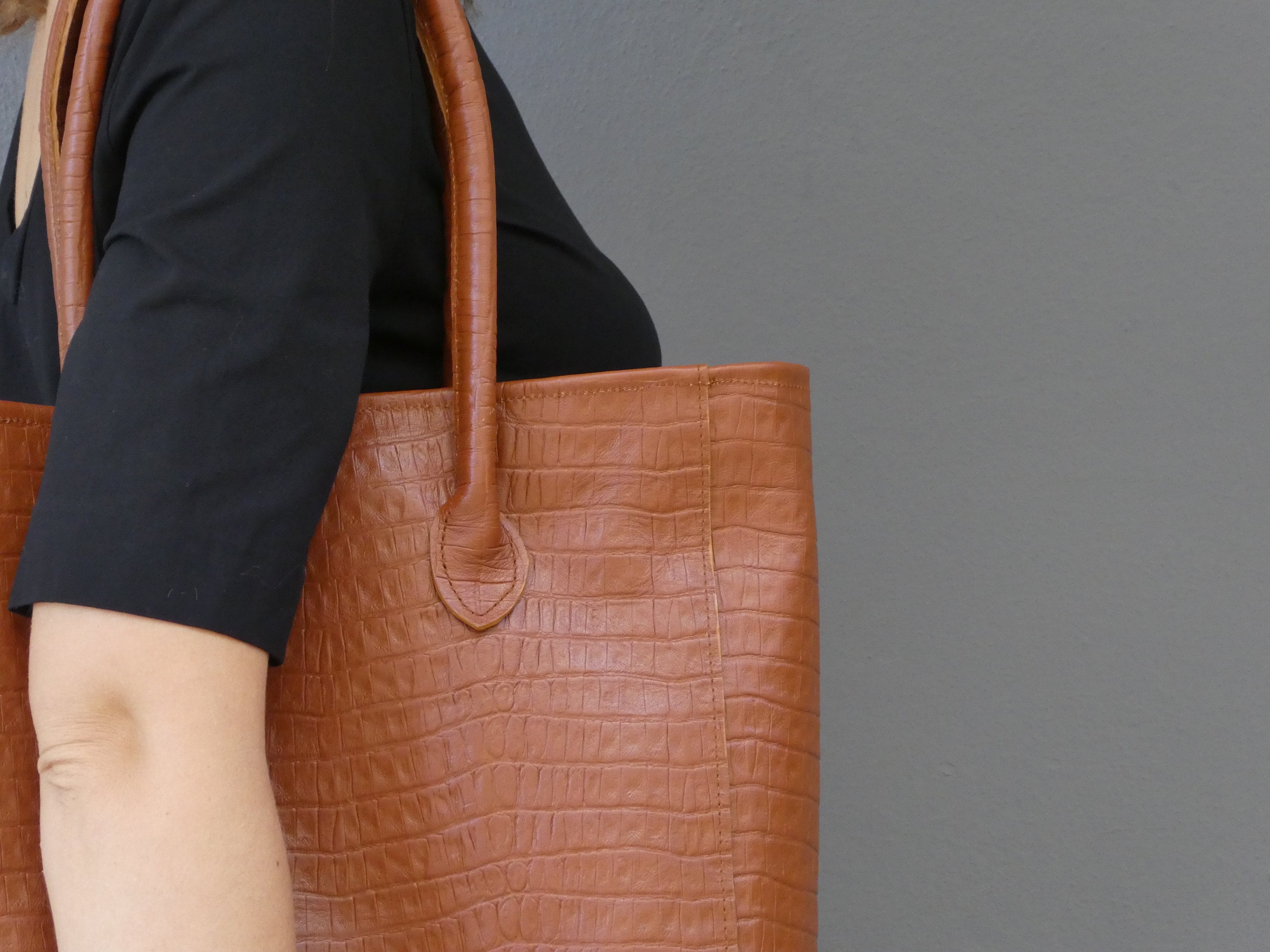 Large Brown Crocodile Embossed Leather Tote Bag for Women - Etsy