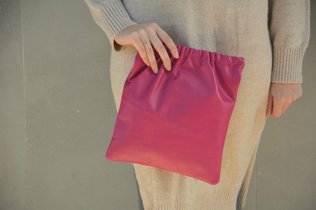 Cherry Color Leather Grab Bag, Leather Small Evening Clutch Handbag ...