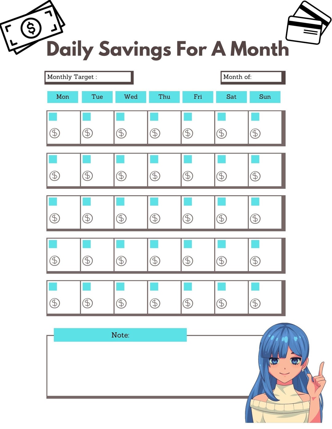 Blue Themed Money Saving Monthly Planner| Digital Planner| Money Saving ...