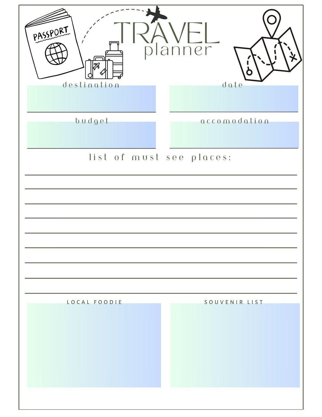 Travel Planner Digital Planner Printable Planner Digital Travel
