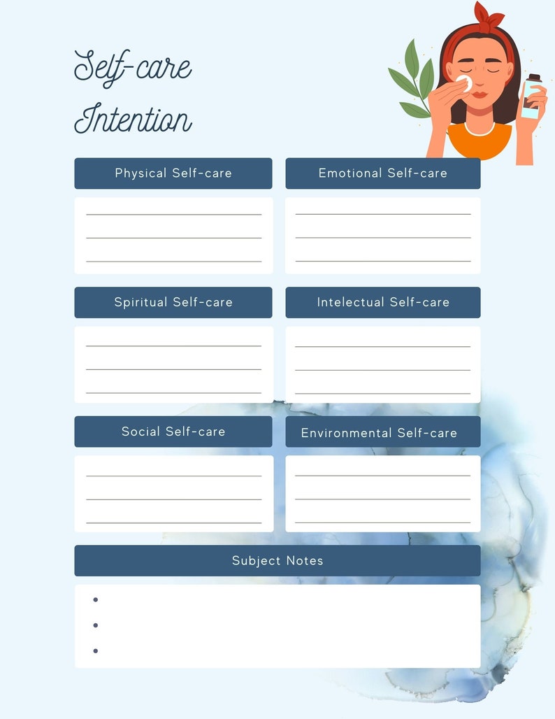 Light Blue Self-care Planner| Self-care Planner| Digital Planner ...