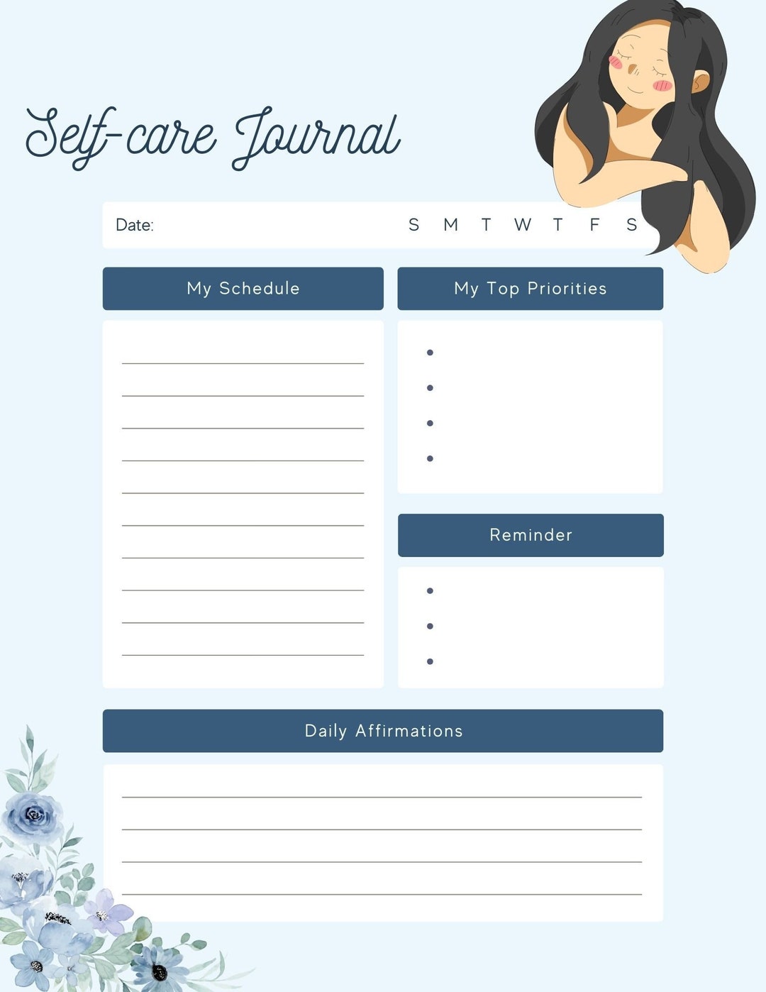 Light Blue Self-care Planner| Self-care Planner| Digital Planner ...