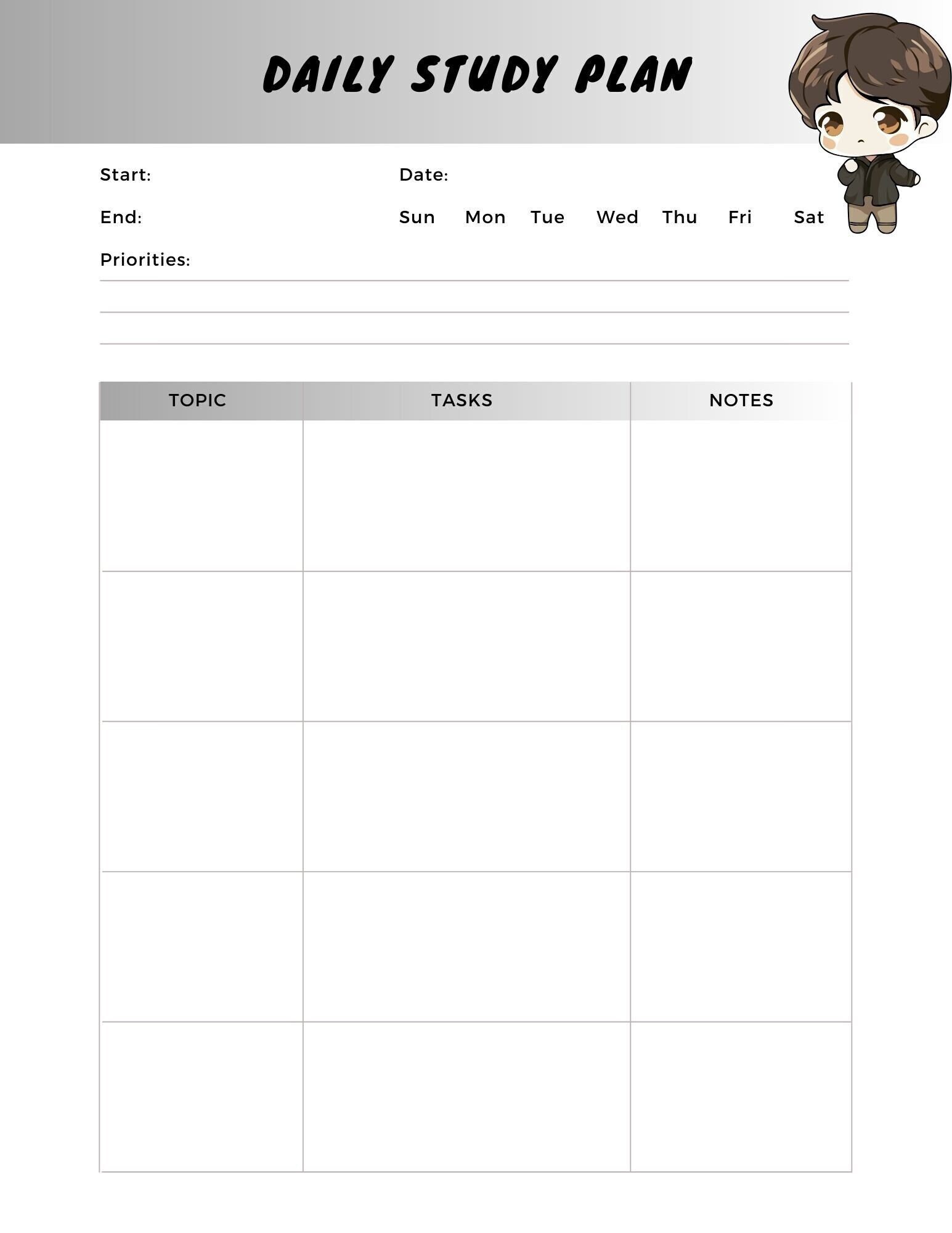 Gray Study Daily Template| Study Planner| Printable Planner| Digital ...