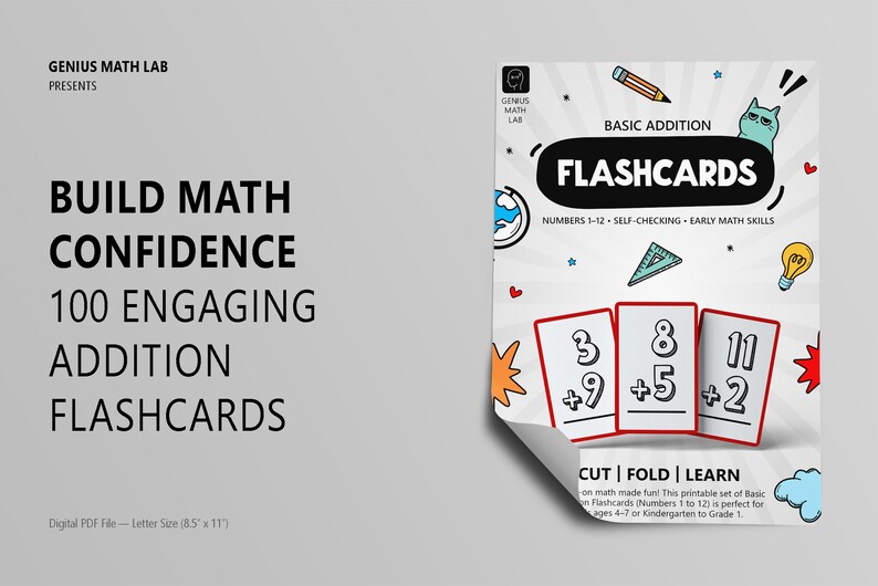 Basic Addition Flashcards Printable for Kids | 100 Math Problems | Cut ...