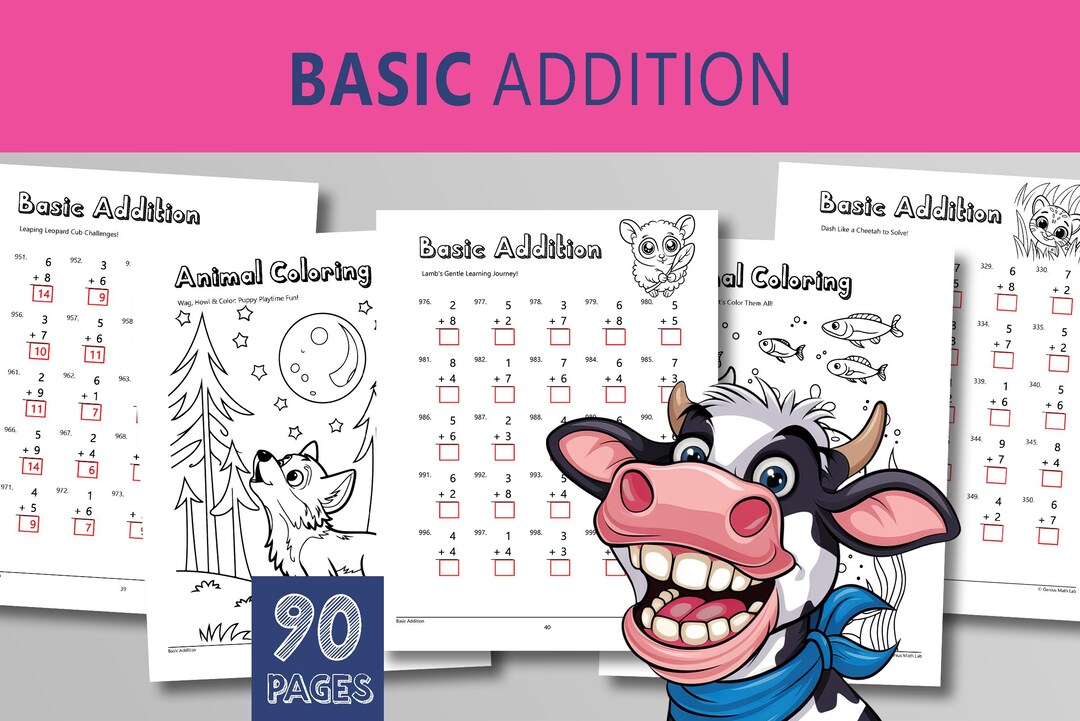 Basic Addition Math Worksheets | Animal Theme | Math Practice ...