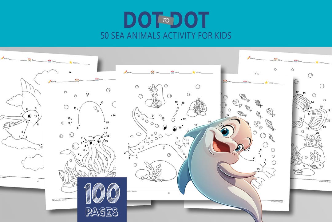 Sea Animals Dot to Dot Activity Book: 50 Ocean Puzzles (PDF Pattern ...