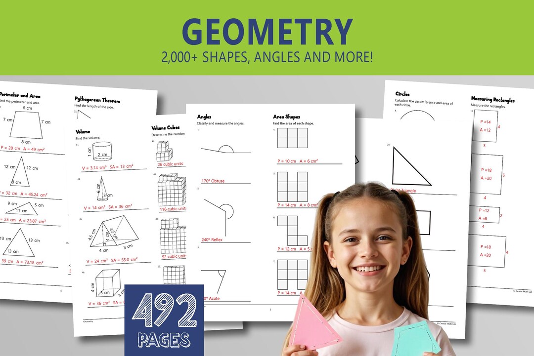 Geometry Workbook For Kids 2000 Shapes Angles Lines Problems