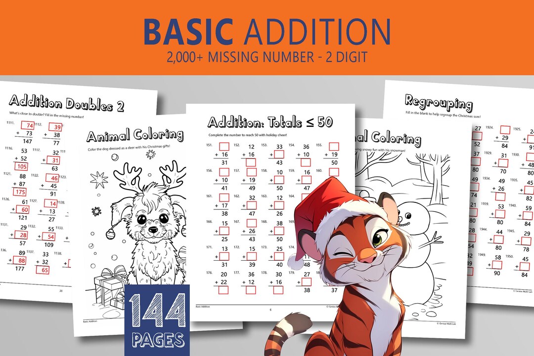 Christmas Math Worksheet: Missing Numbers, 2 Digit Addition With ...