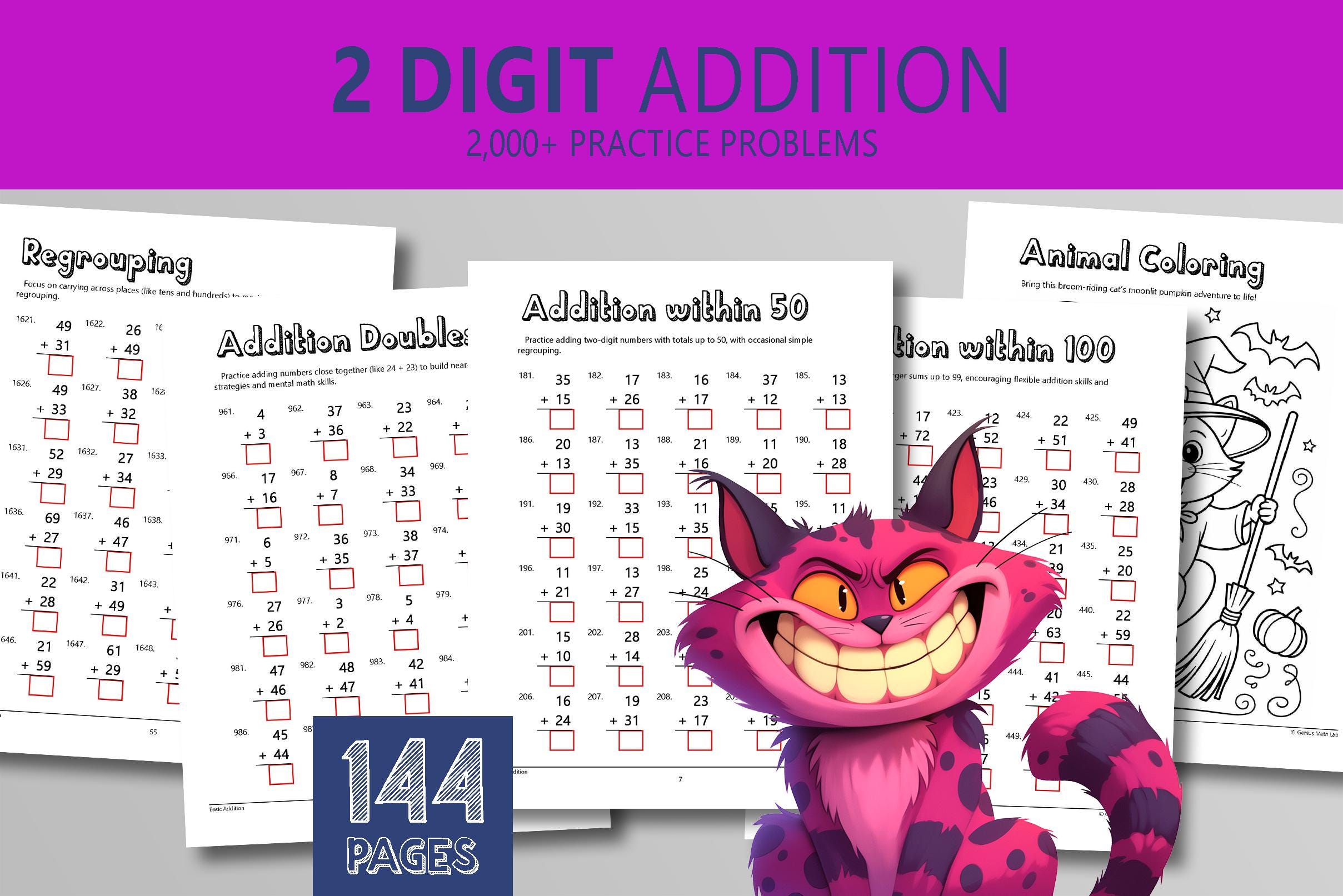 Halloween Double Digit Addition Worksheets: Regrouping Practice Grade 2 ...