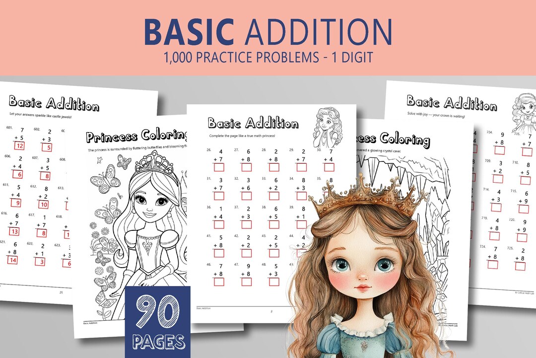 Princess Addition Worksheets: Kindergarten Math Printable, Grade 1 (PDF ...