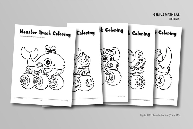 Addition and Subtraction Worksheet: Monster Truck Theme, Coloring Pages ...