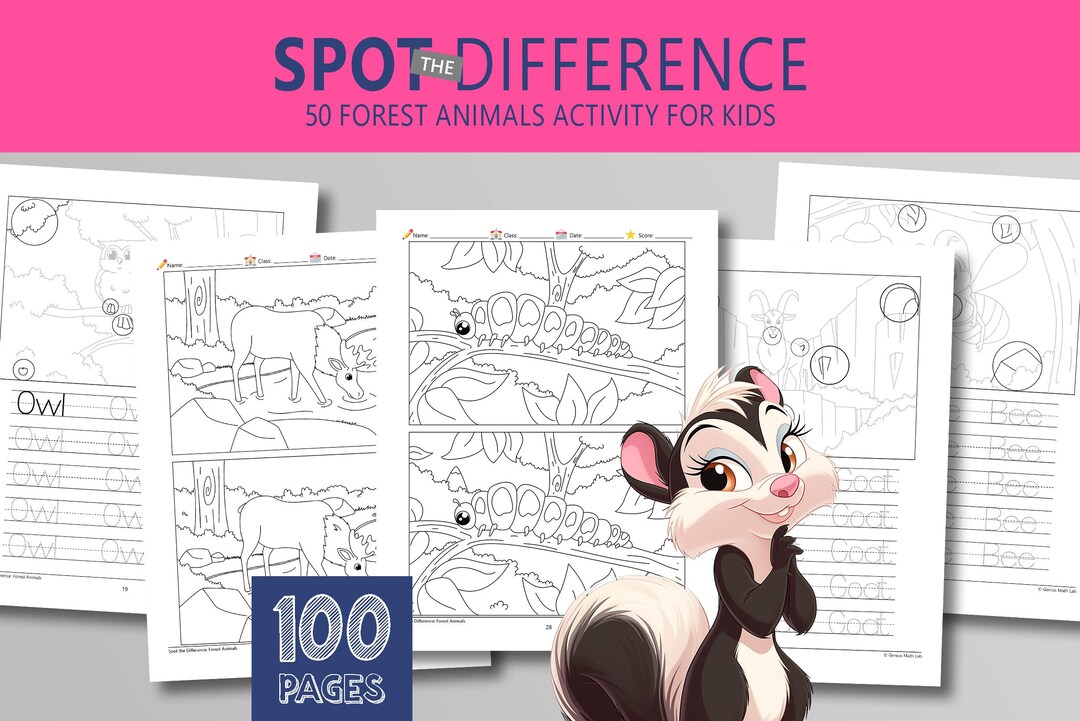 Spot the Difference: Forest Animals Theme, 50 Printable Puzzles ...