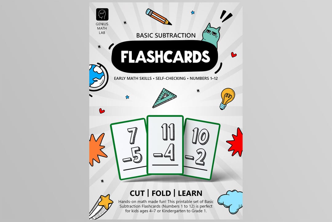 Subtraction Flashcards Printable: Cut & Fold Math Game for Kids (PDF ...