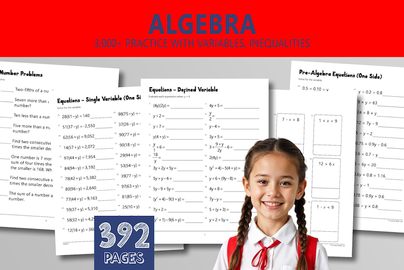 Algebra Worksheet: 3000+ Problems, Grades 6-8 (printable PDF, Answer ...