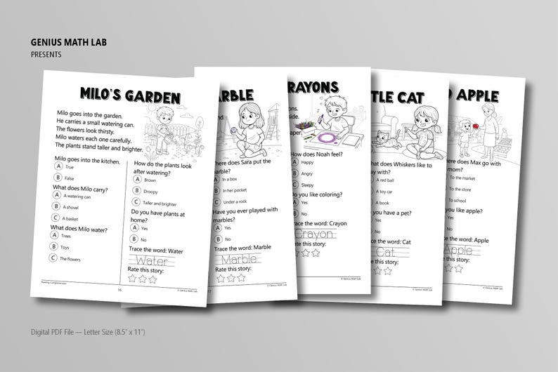 Level 1 Reading Comprehension Worksheets: Short Stories Multiple Choice ...