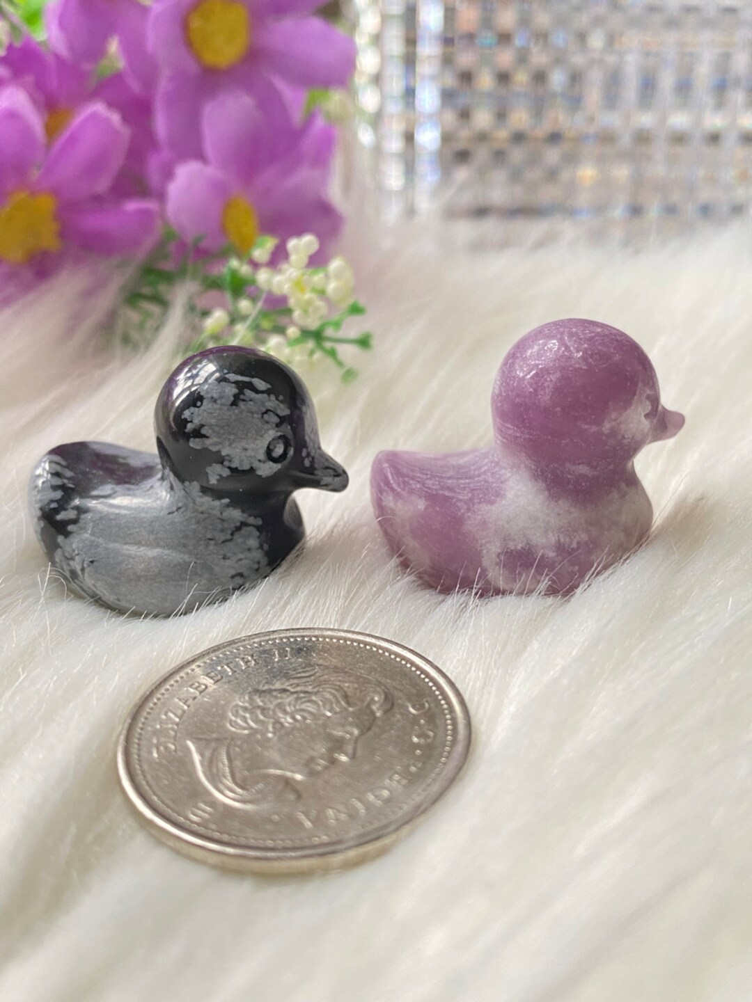 Super Cute Crystal Duck Carving, Snowflake Obsidian Duck Crystal ...