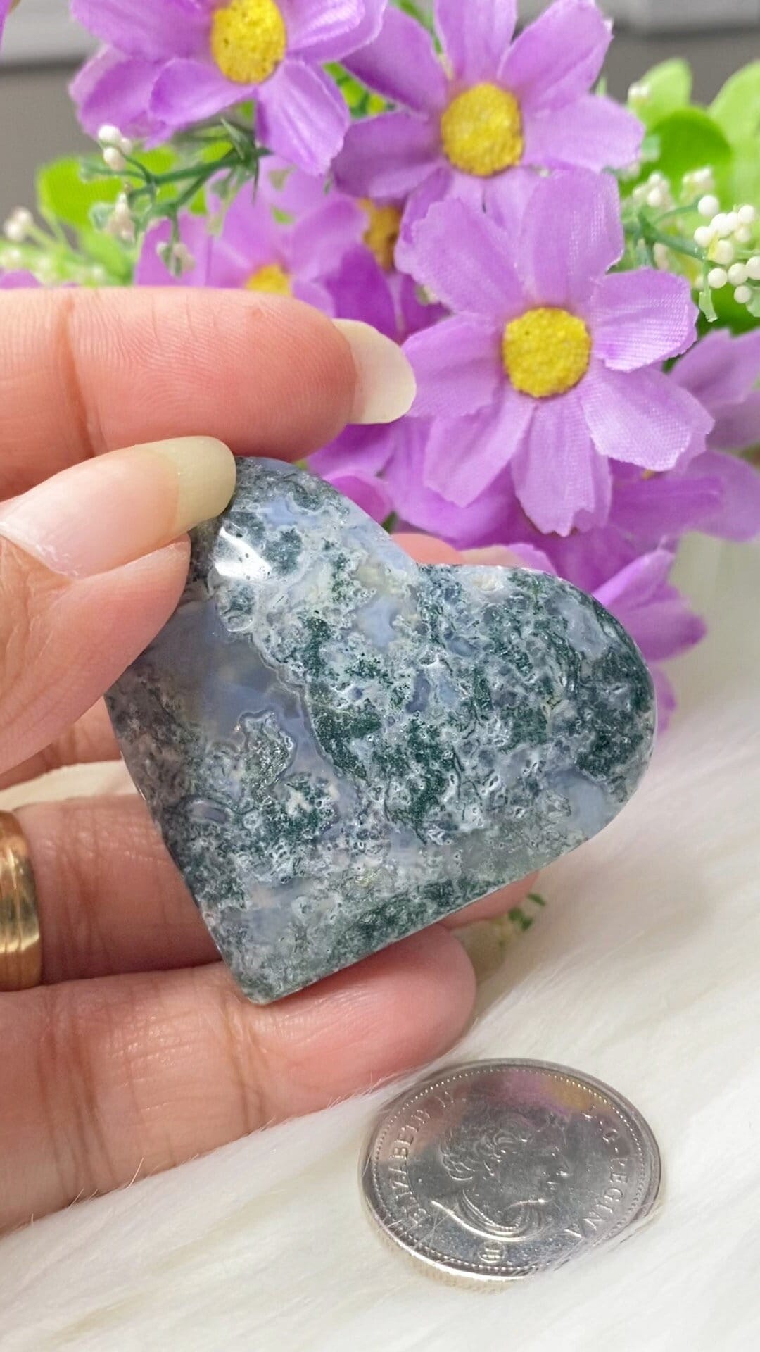 Natural Moss Agate Heart, Heart Crystal Carving, Moss Agate Crystal ...