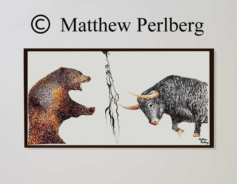 Bear Vs Bull 55" Oil Painting on Canvas, Thick Oil Paint Layers, Bull ...