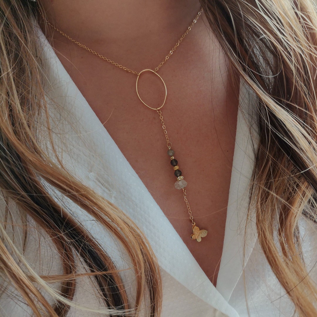 Chaine En Y Pour femme Chaine Plaqué Or Avec Pendant de Pierre ...