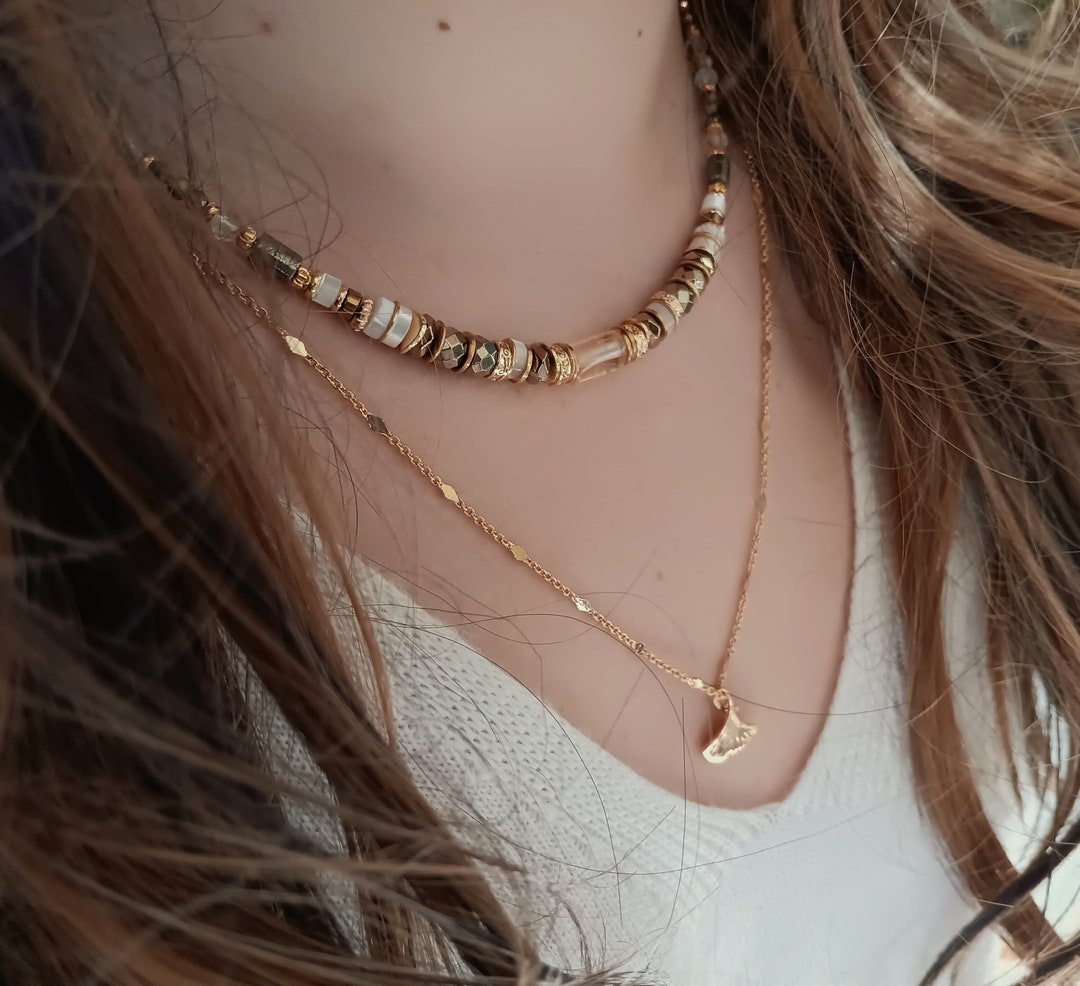 Collier En Perles Pour Femme Collier Pierre Pyrite Dorée Citrine Bijou ...