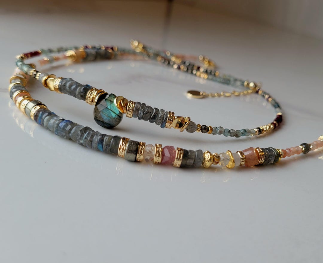 Labradorite Garnet Sunstone Stone Necklace Choker Necklace for Women ...