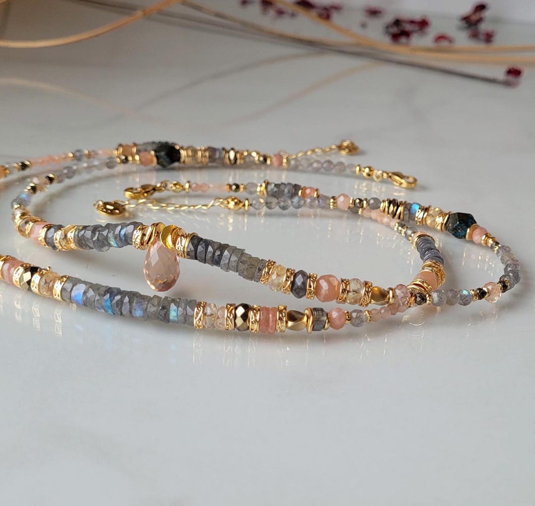 Labradorite Sunstone Necklace, Natural Morganite Labradorite Stone ...