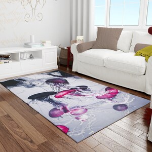 Watercolor Jellyfish Aesthetic Rug Strange Rug Trendy Rug - Etsy