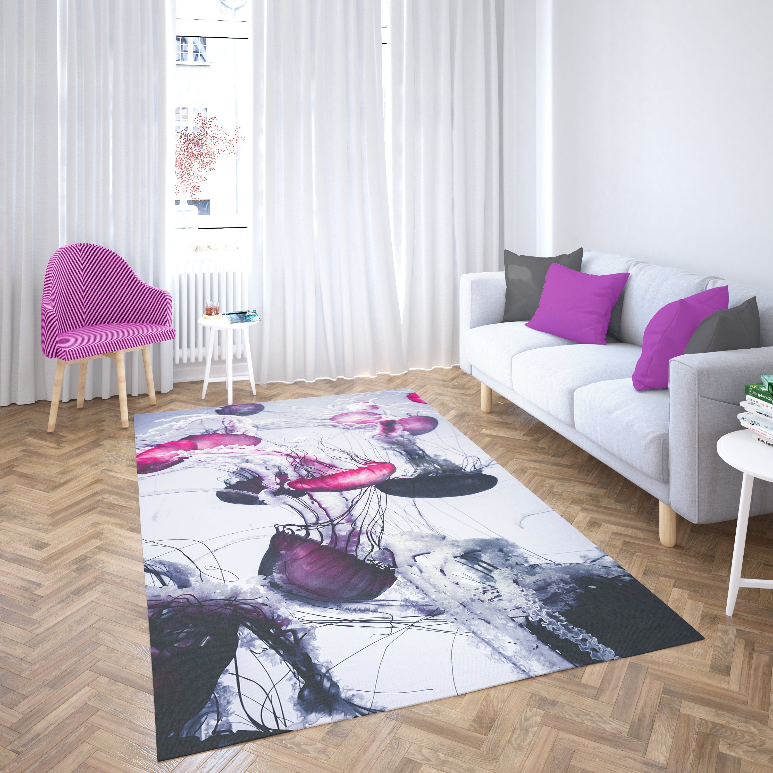 Watercolor Jellyfish Aesthetic Rug Strange Rug Trendy Rug | Etsy