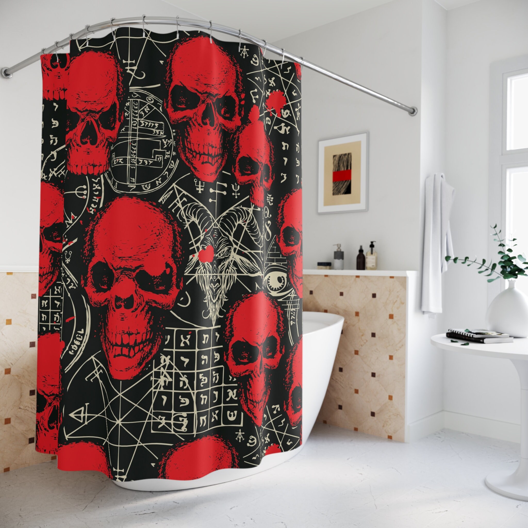 Goth Shower Curtain 7174 Goat Skull Head Red - Etsy