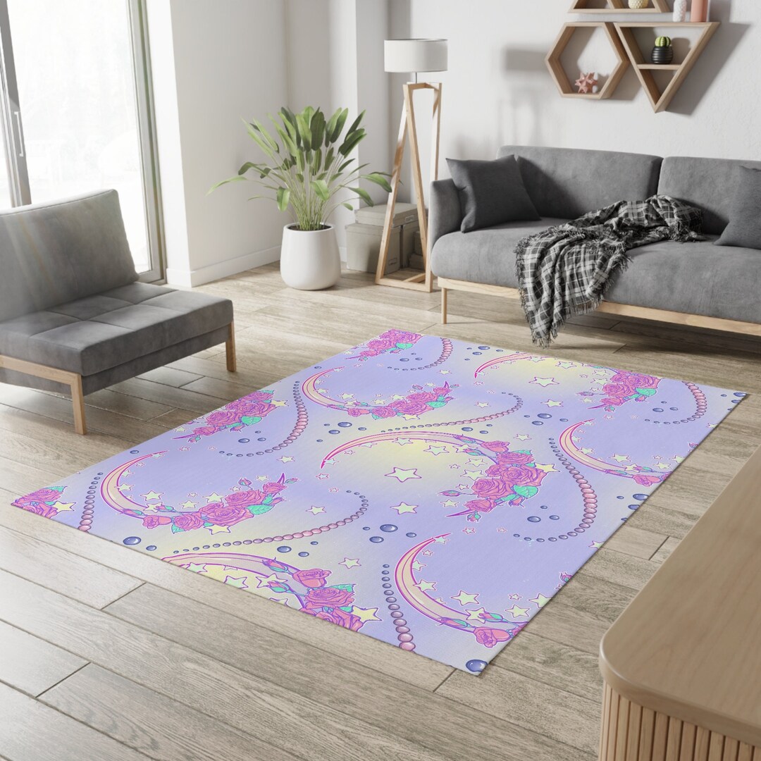 Anime Rug - Luna Moon Rug, Kawaii Rug, Pink, Pastel Goth, Roses, Pearls ...
