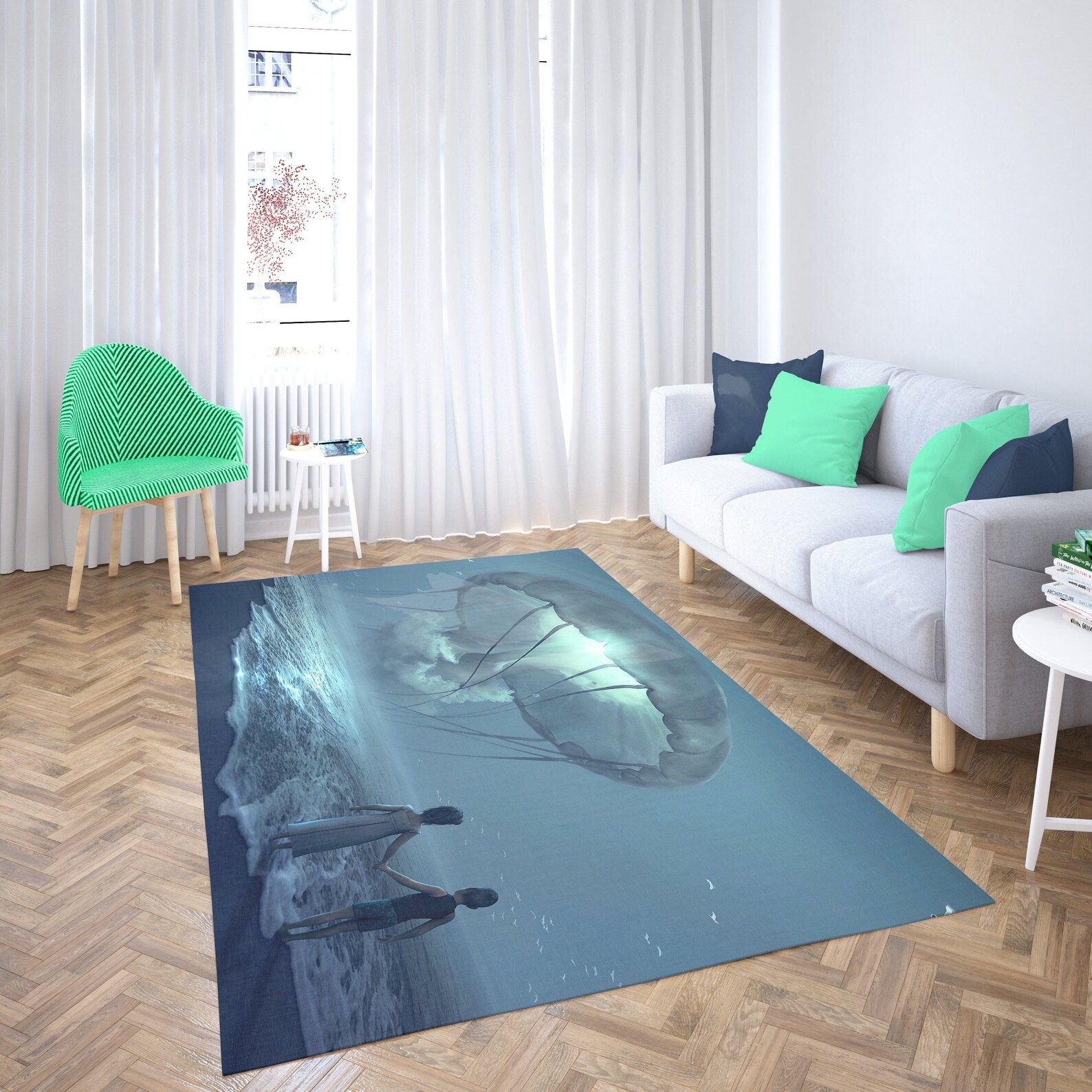Watercolor Jellyfish Aesthetic Rug Strange Rug Trendy Rug - Etsy