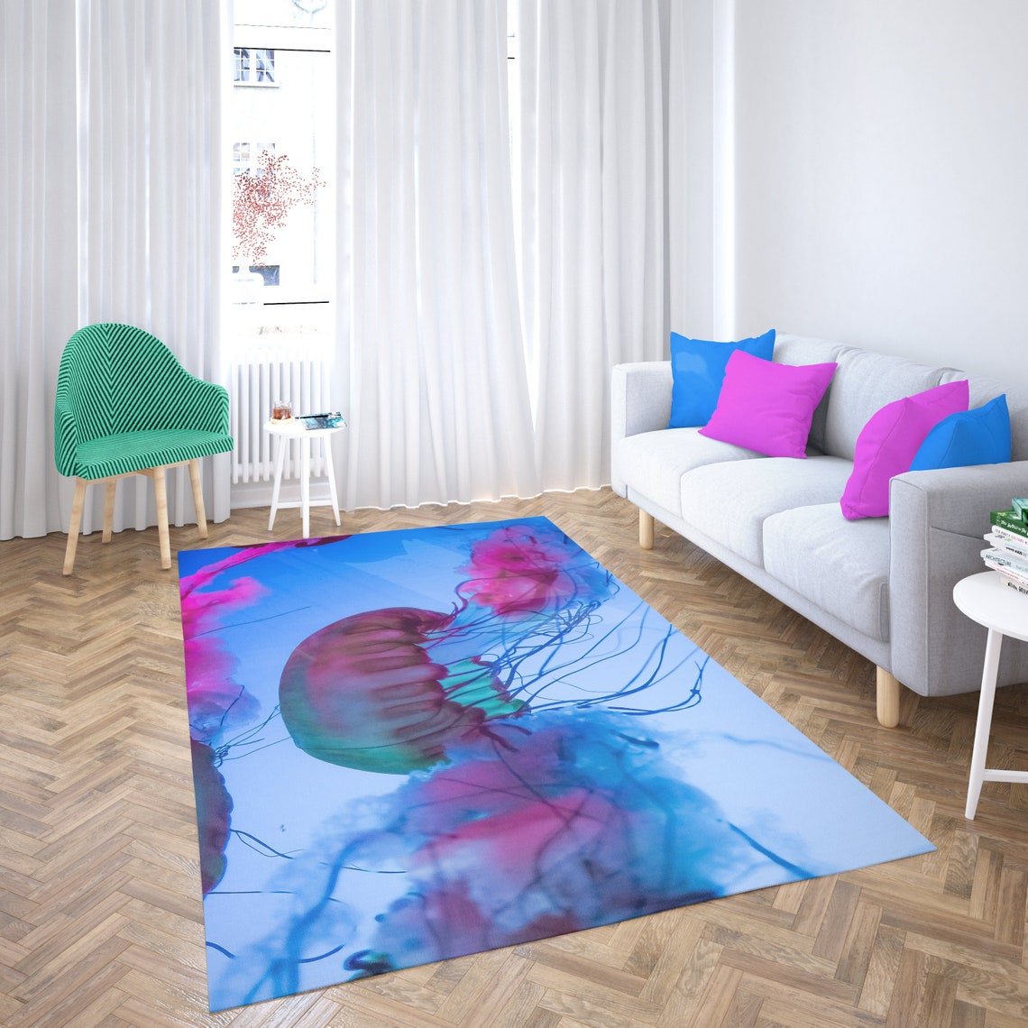 Watercolor Jellyfish Aesthetic Rug Strange Rug Trendy Rug - Etsy