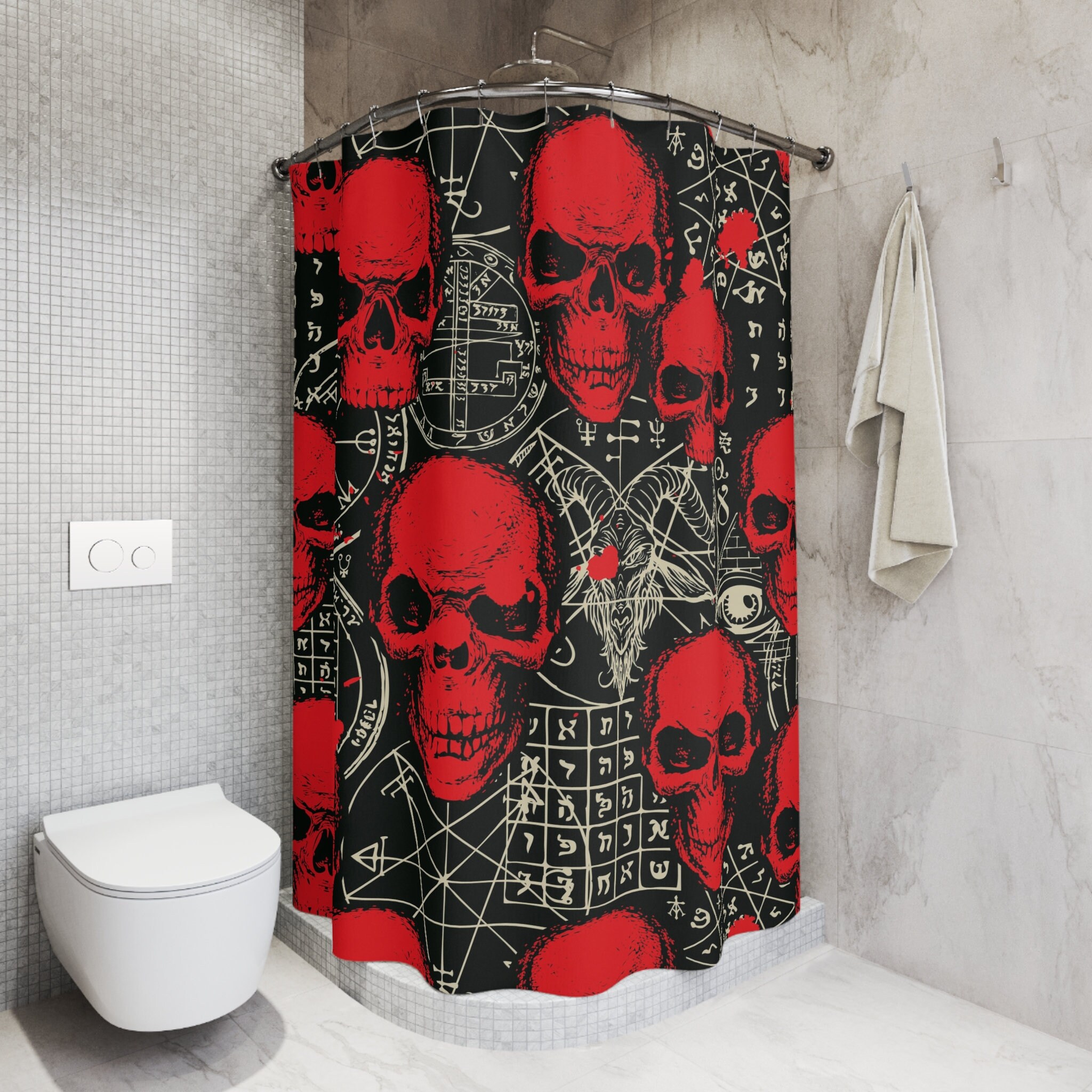 Goth Shower Curtain 7174 Goat Skull Head Red - Etsy